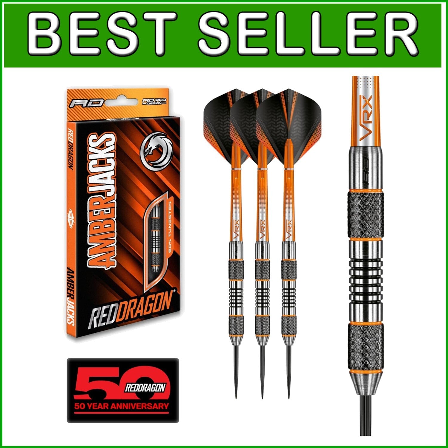 Amberjack Tungsten Darts Set - 3 x 24g with NitroTech Stems & Hardcore ...