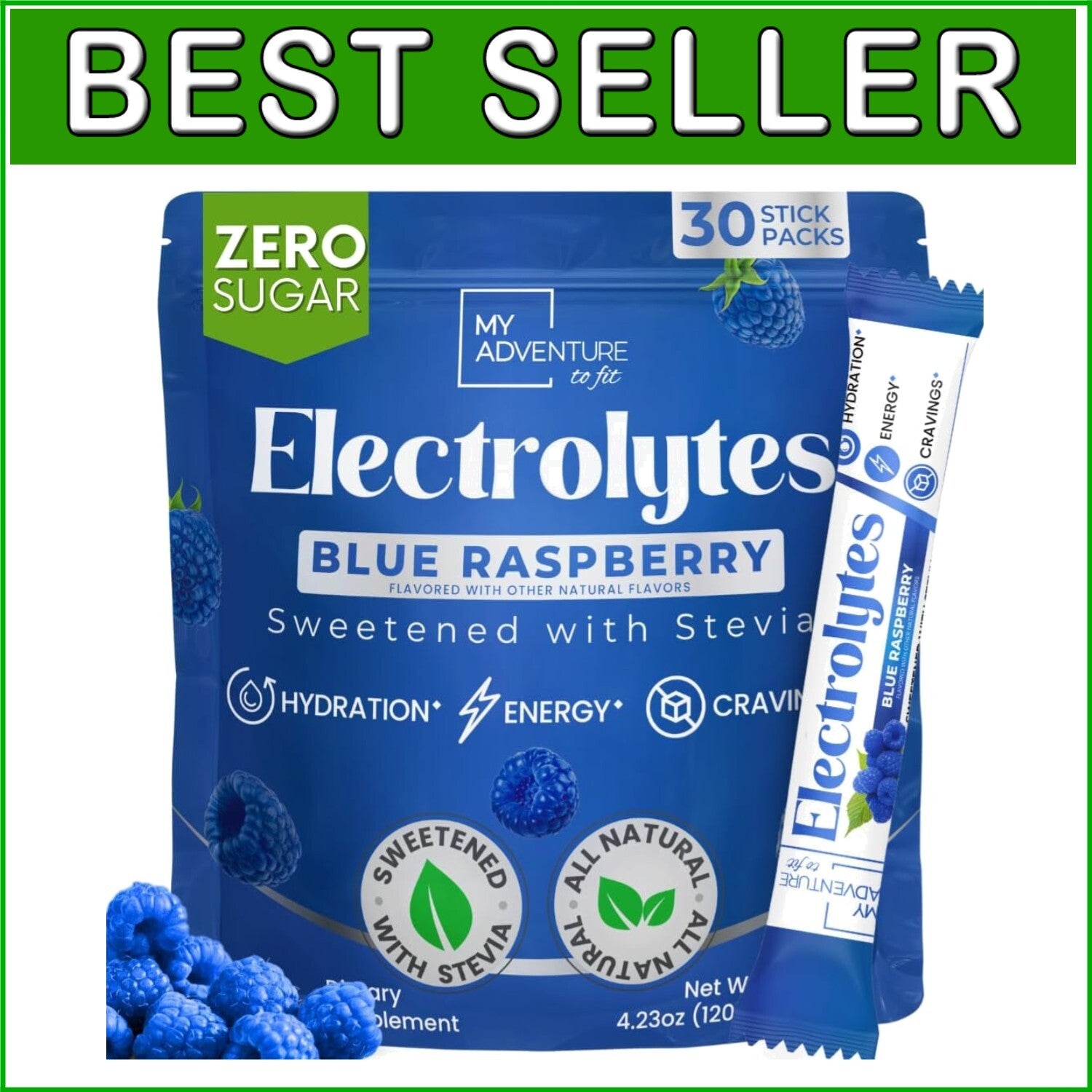 Zero Sugar Blue Raspberry Electrolytes Powder - 30 Pack for Refreshing ...