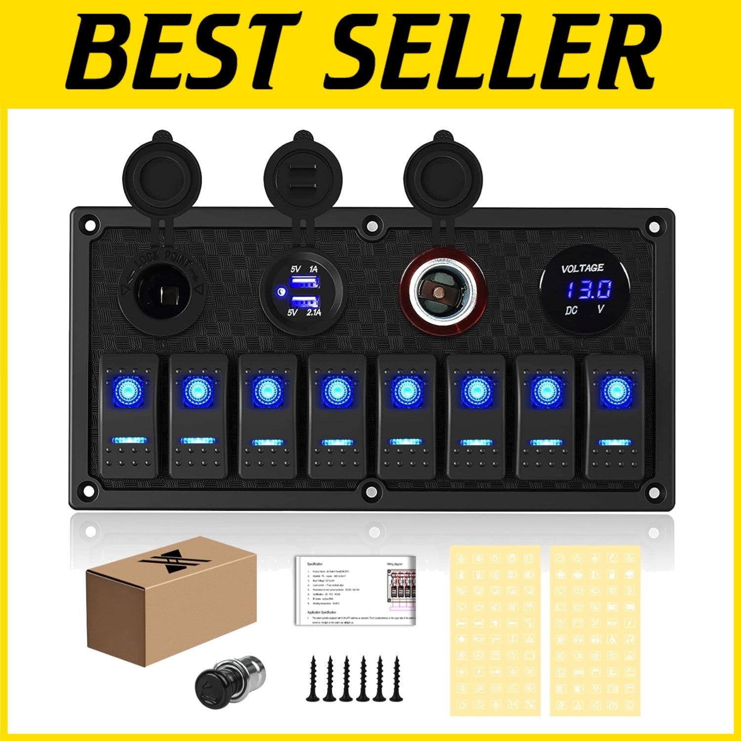 Versatile Waterproof Switch Panel with 8 Rocker Switches and Dual USB ...