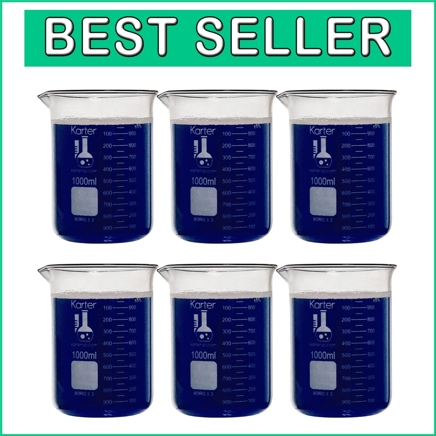 Laboratory-Grade 1000ml Graduated Beakers - 6 Pack, Borosilicate Glass ...