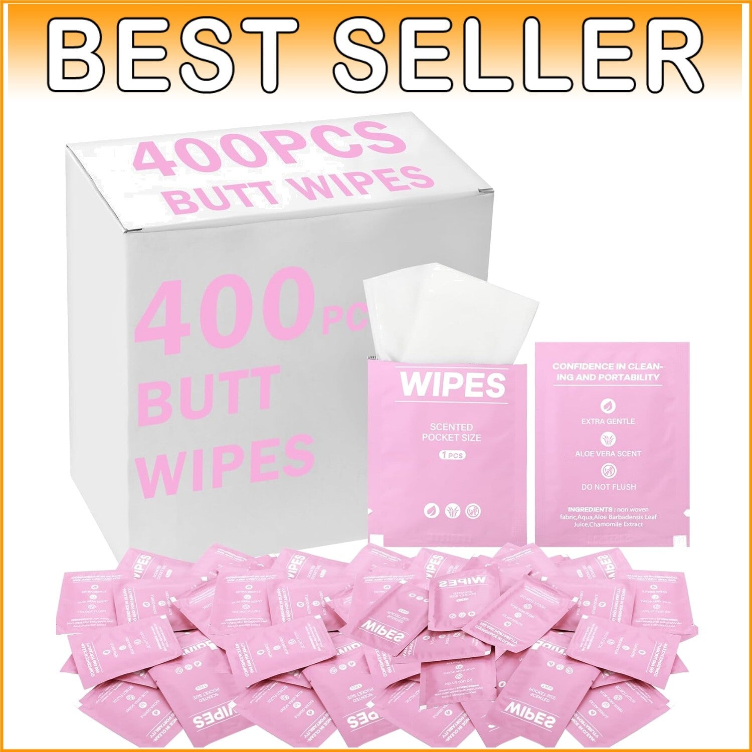 Gentle Alcohol-Free Wet Wipes for Adults - 400 Individually Wrapped fo ...