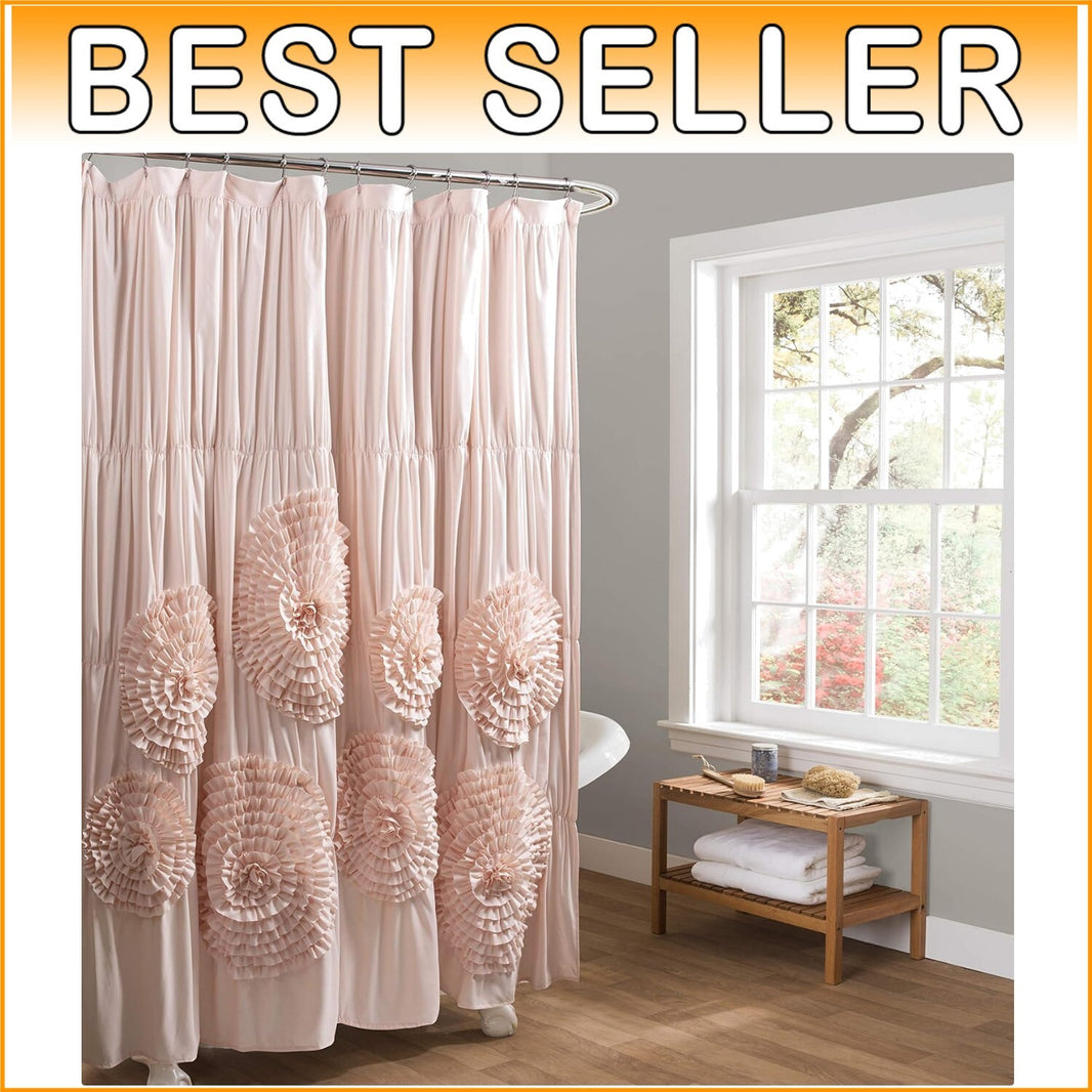 Elegant 72" Blush Ruffle Shower Curtain - Vintage Glam Cottage Bathroo ...