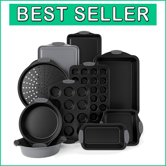 Nesting Nonstick Bakeware Set - 10 Pieces with Silicone Handles for Ea ...