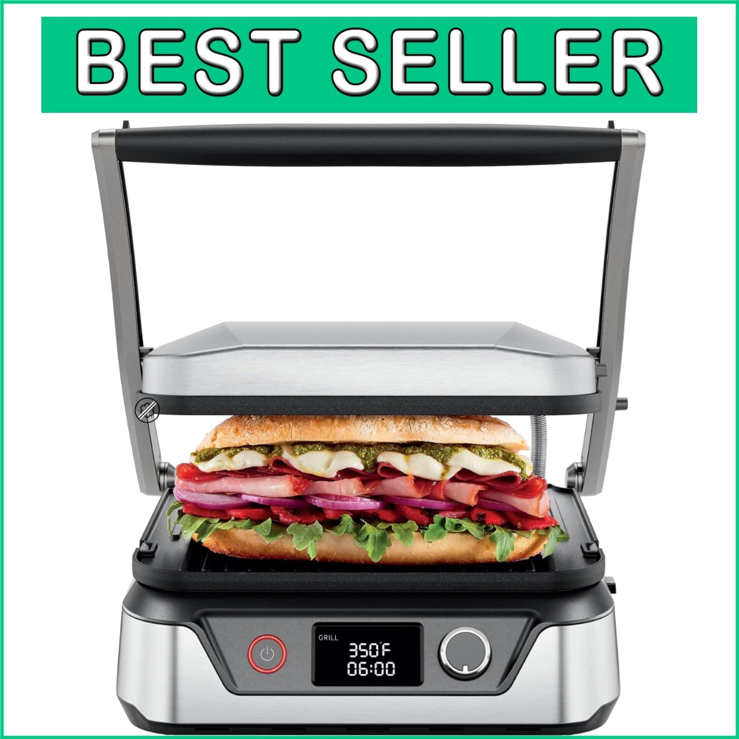 Compact 5-in-1 Grill Panini Press with Adjustable Temperature and LCD ...