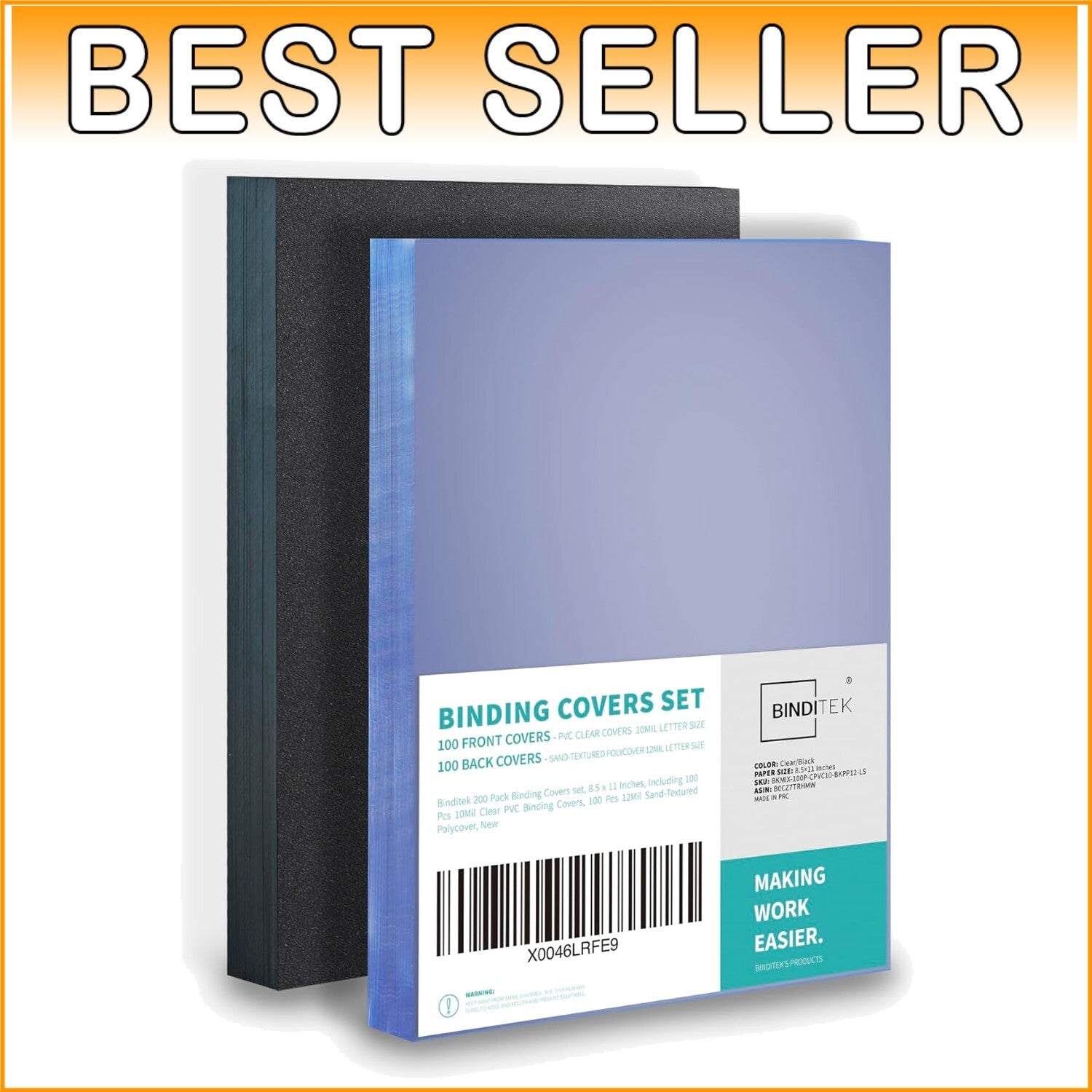 All-in-One 200 Pack Binding Covers - 100 Clear PVC and 100 Sand-Textur ...