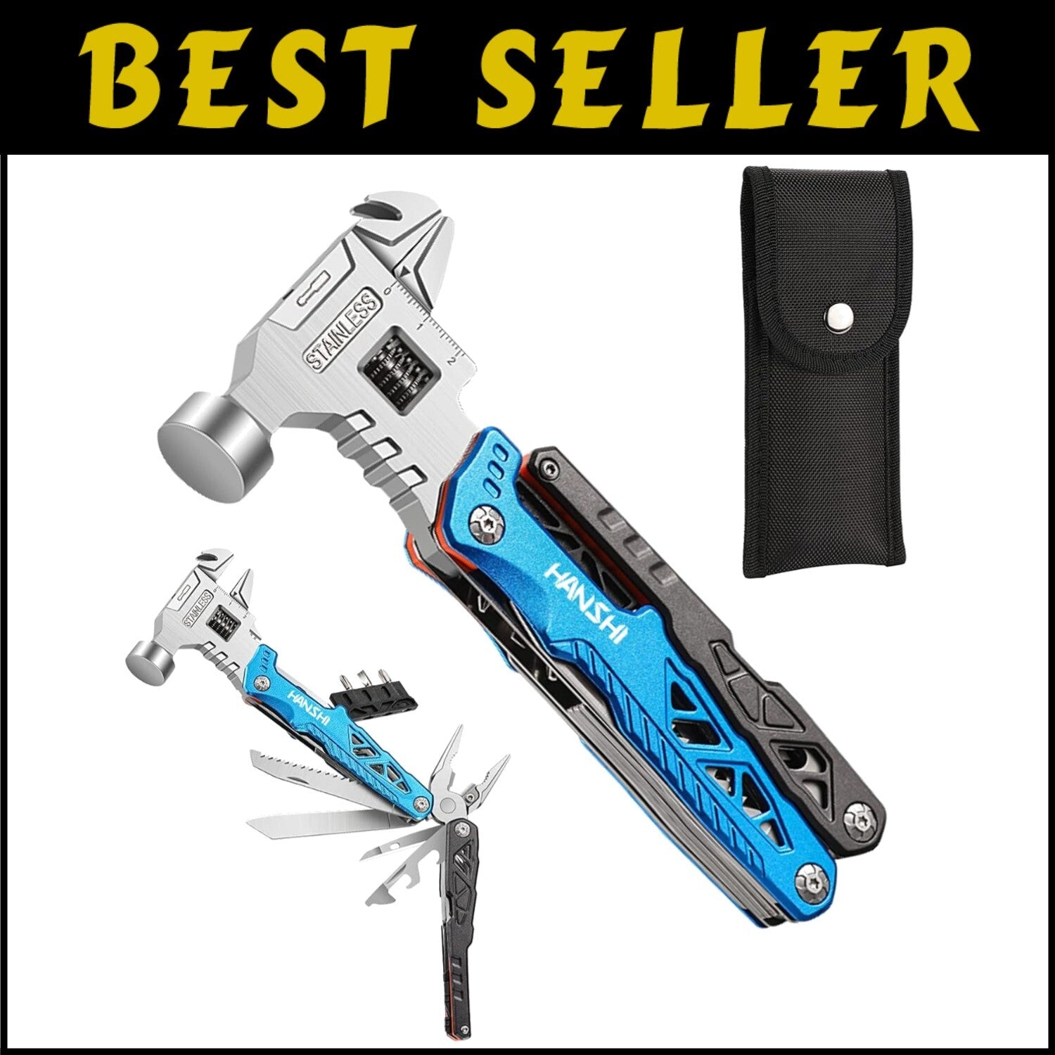 Compact Blue Multitool Hammer with Spring-Action Pliers for Adventure ...