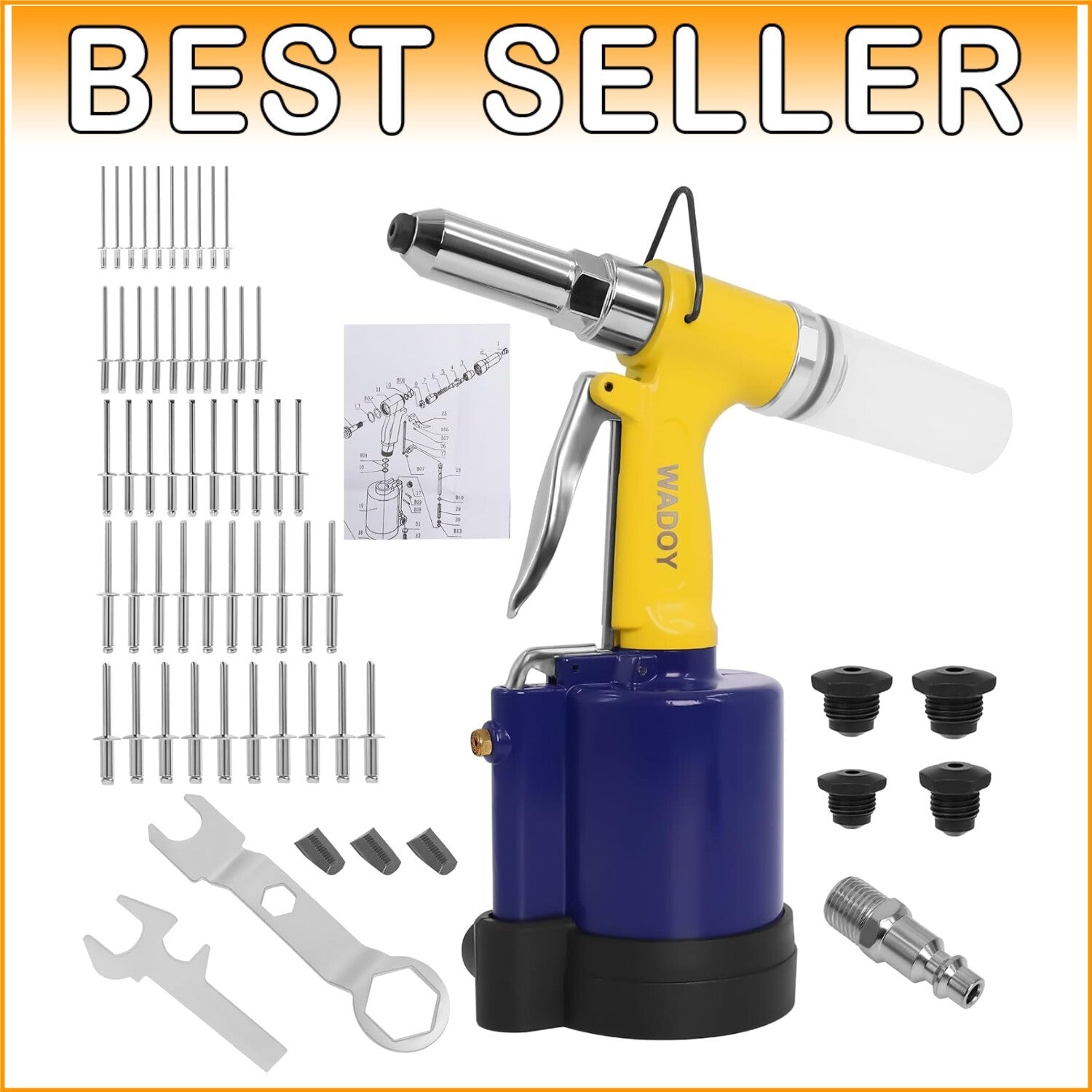 High Efficiency Pneumatic Rivet Gun with Quick Release Valve – 5 Sizes ...