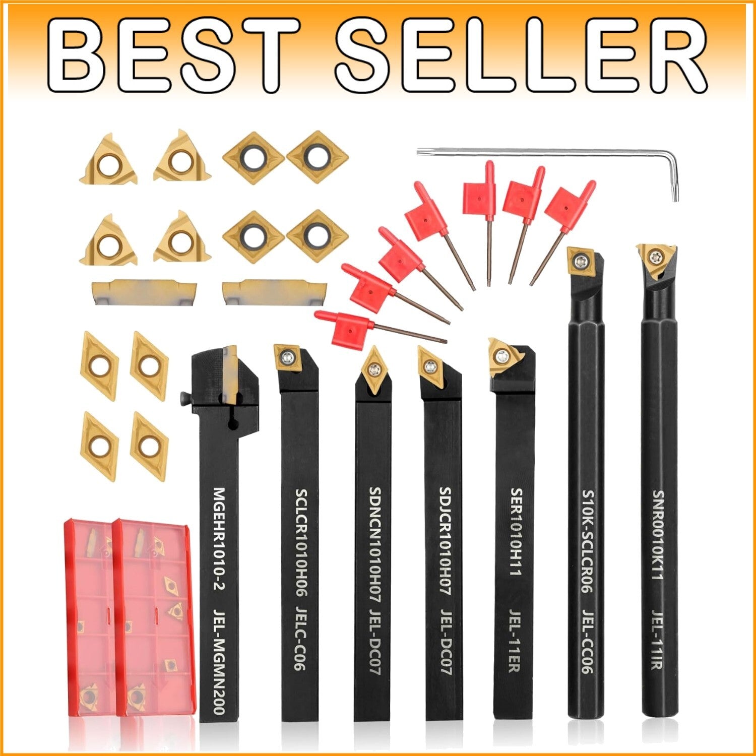 Robust 21-Pc Lathe Turning Tool Set: 7 Holders, 14 Inserts - Patent Pe ...